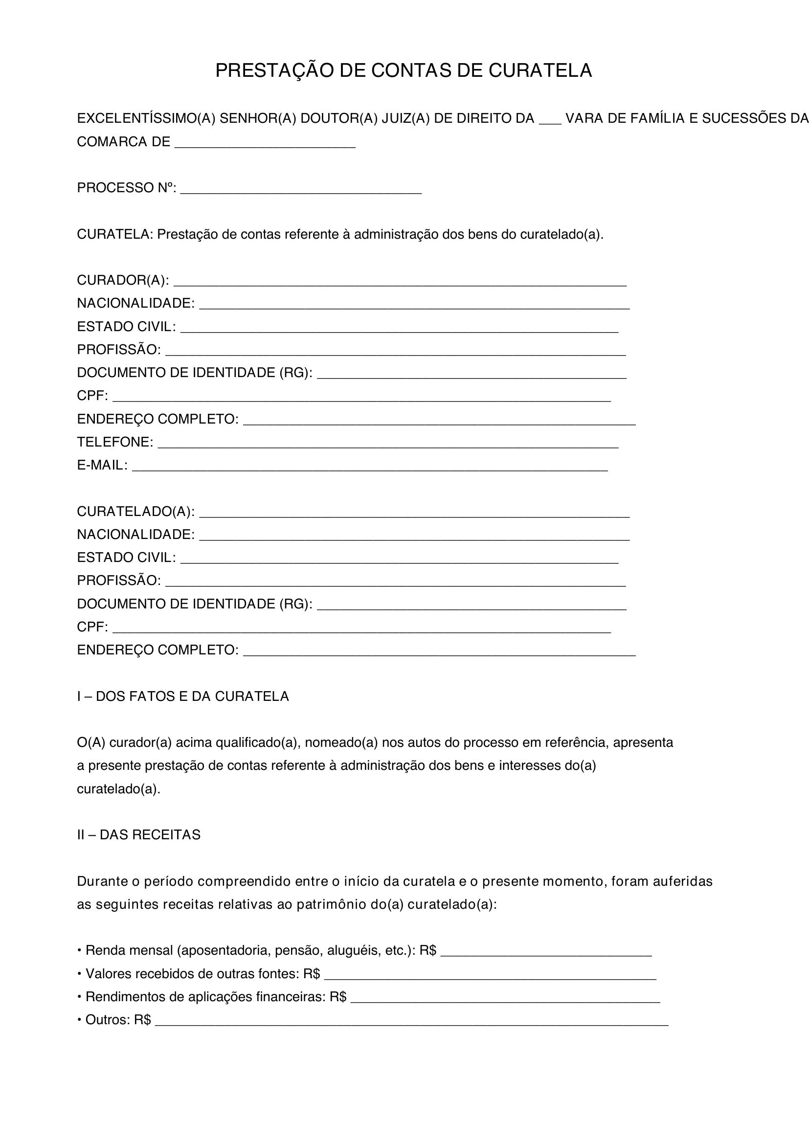 Modelo Prestação De Contas Curatela
