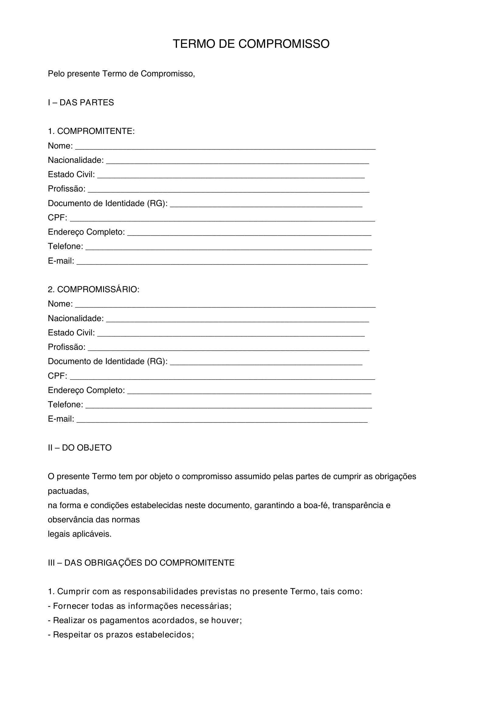 Modelo De Termo De Compromisso